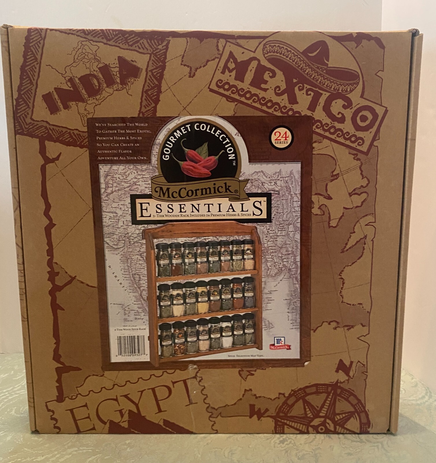McCormick Wood 3 Tier Spice Rack w/24 BLACK Lid McCormick Gourmet Spice ...
