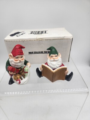 Vintage Homco Set Of 2 Christmas Elves Gnomes Ceramic Figurines 5602 ...