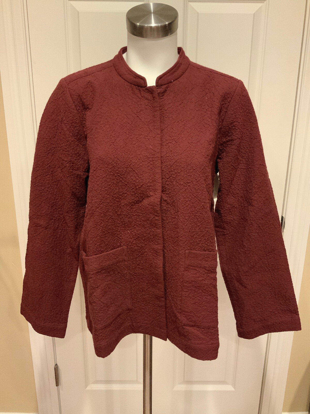 Eileen Fisher Petite Maroon Textured Button-Up Jacket… - Gem
