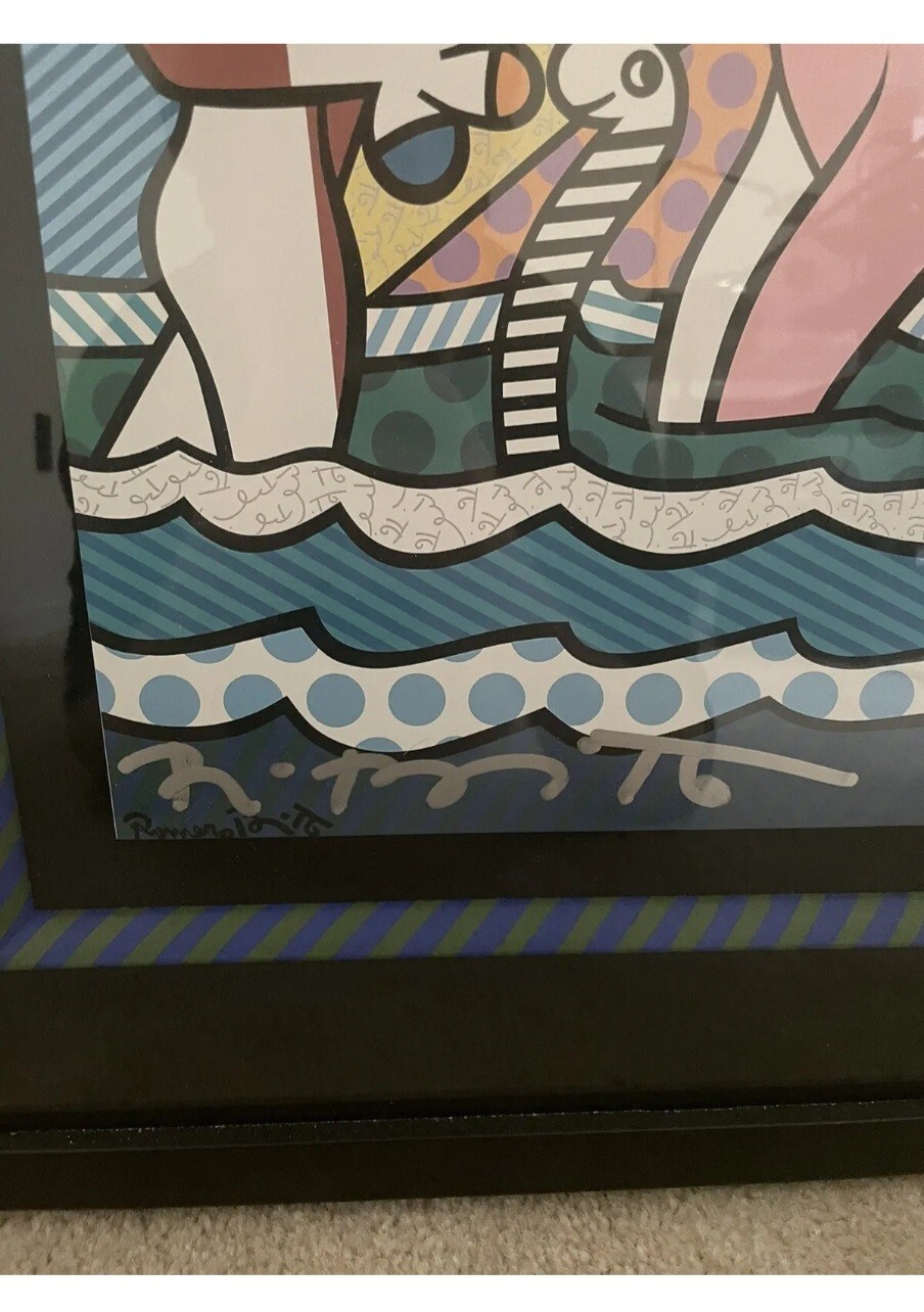 🔥🚨Hand Signed Autographed Romero Britto Adam&Eve Custom Frame Artwork ...