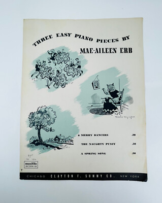 Vintage 1946 Sheet Music Three Easy Piano Pieces Mae Allen Erb | eBay
