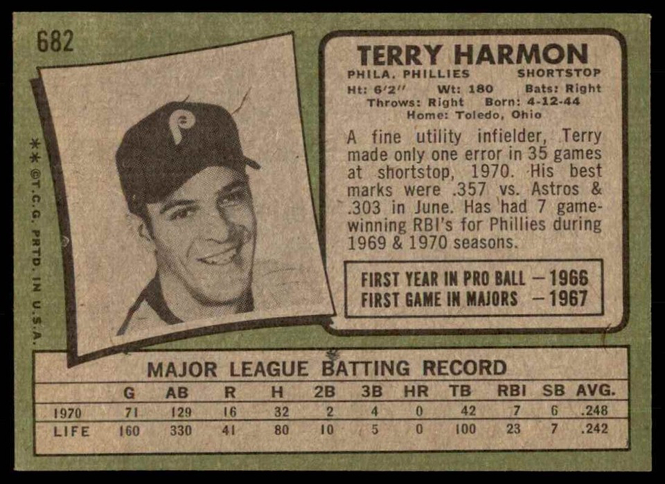 1971 Topps Terry Harmon b Philadelphia Phillies #682 | eBay