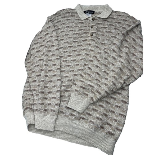 Vintage Alan Stuart Knit Sweater 3D Beige Pullover 90's 100% Cotton ...