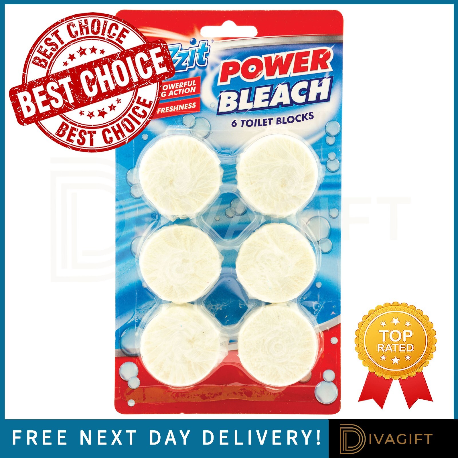 POWER BLEACH TOILET BLOCKS PACK OF 6 DUZZIT CLEANER CLEANING CISTERN ...