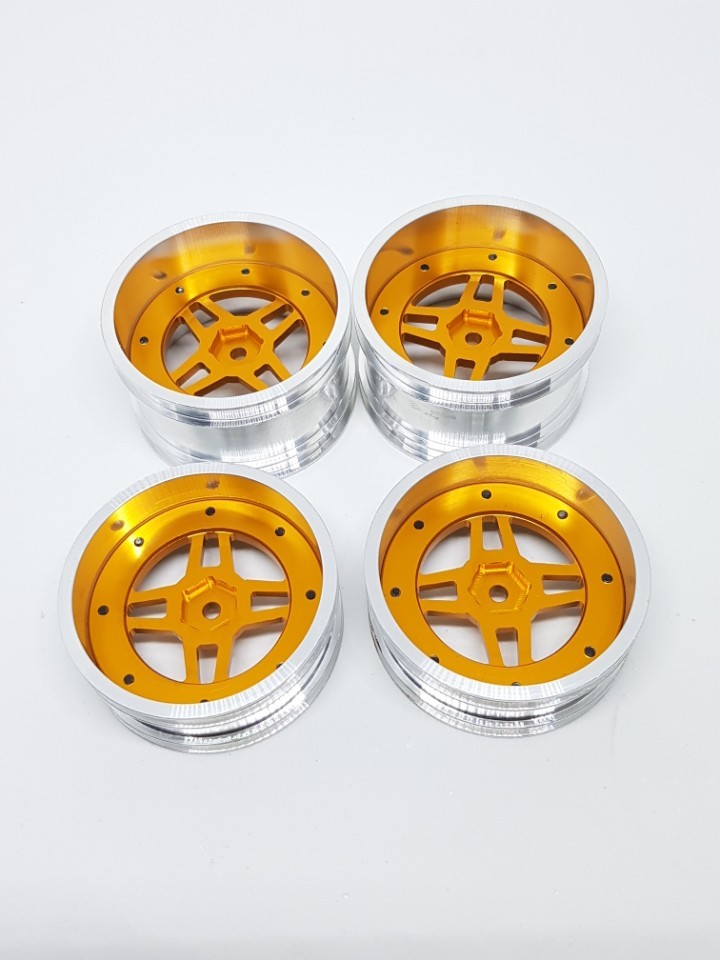 tamiya kyosho 2.2" 12mm hexa center gold two piece alloy wheels set D ...