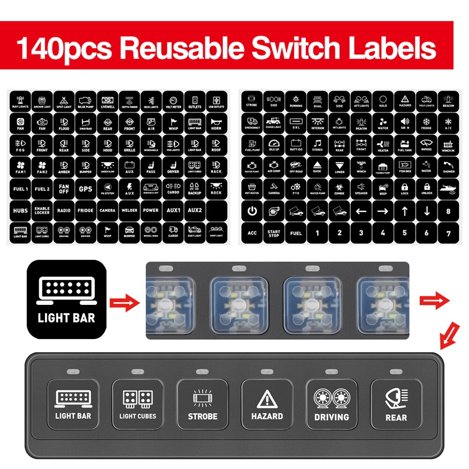 For Ford F150 F250 F350 Wireless 6 Gang Switch Panel Auxiliary For LED ...