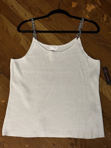 SILVER SHIMMER Holiday Party Silver Chain Strap Tank Top Shirt SIZE 3XL ...