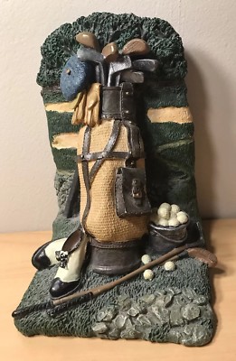Vintage Golf Bookend by Figi Graphics Old Time Clubs Balls Shoes Bag | eBay