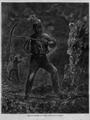 COAL MINER AT WORK PICKAXE CANDLE POWER HEADLAMP 1867 COAL MINING ...