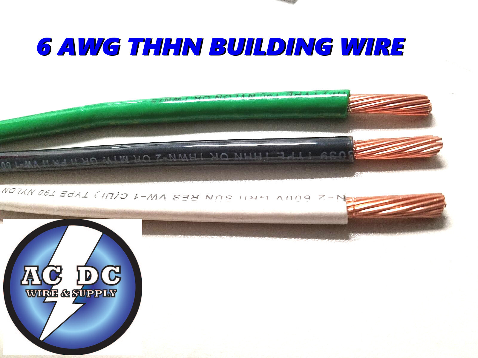 100' EA THHN THWN 6 AWG GAUGE BLACK WHITE GREEN STRANDED COPPER ...