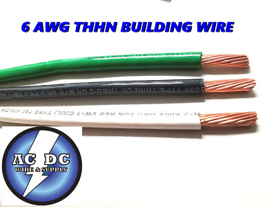 100' EA THHN THWN 6 AWG GAUGE BLACK WHITE GREEN STRANDED COPPER ...