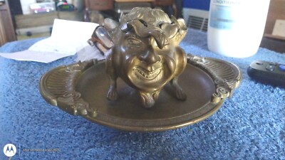 Antique Brass Imp Ink Well On Tray C.1910 6x4 In Ex | eBay