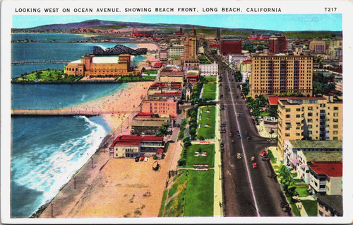 Looking West On Ocean Avenue Showing Beachfront Long Beach California ...