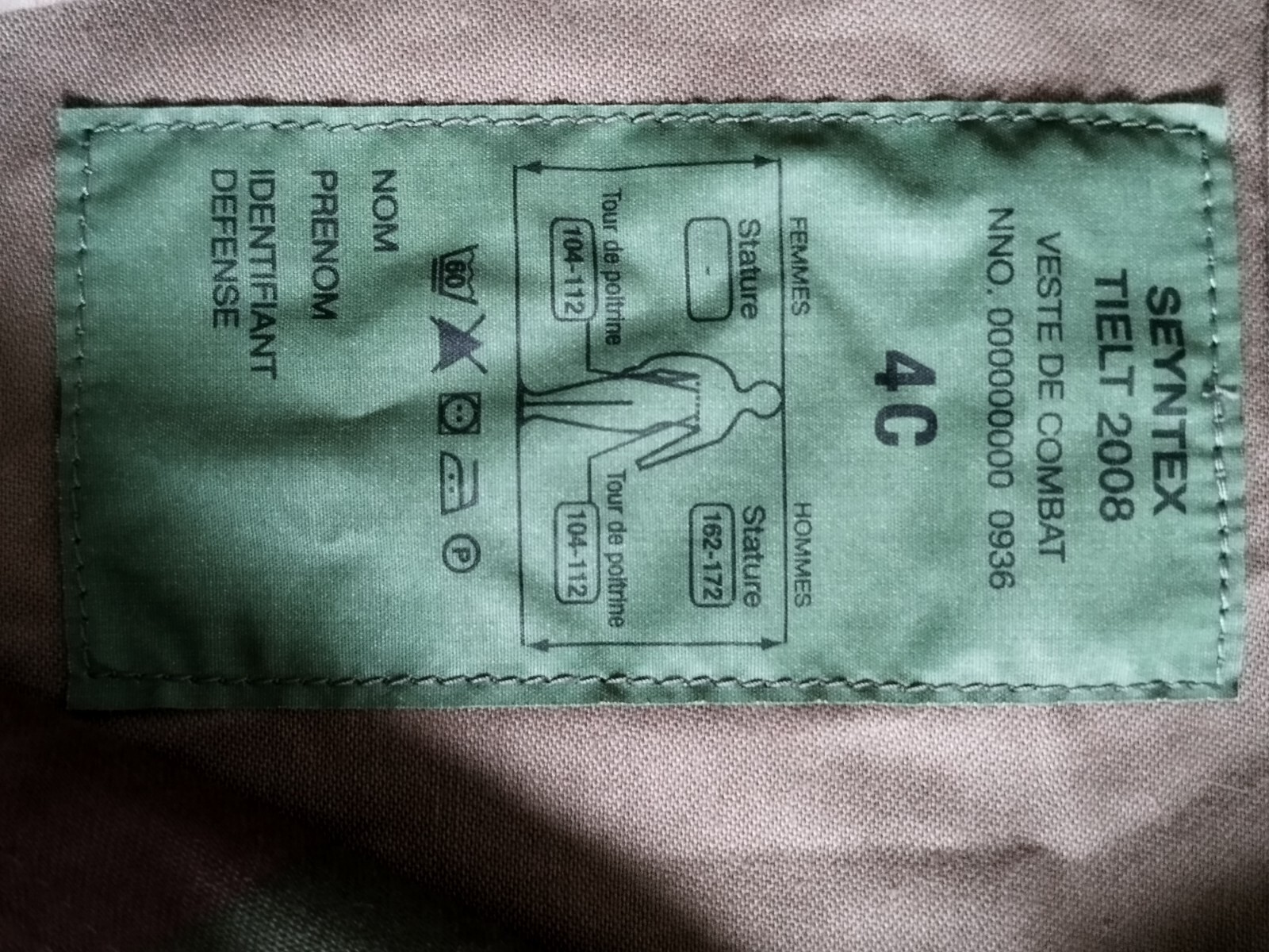 VESTE DE COMBAT MILITAIRE TAILLE 104 L MARQUE SEYNTEX TIELT 2008 ...