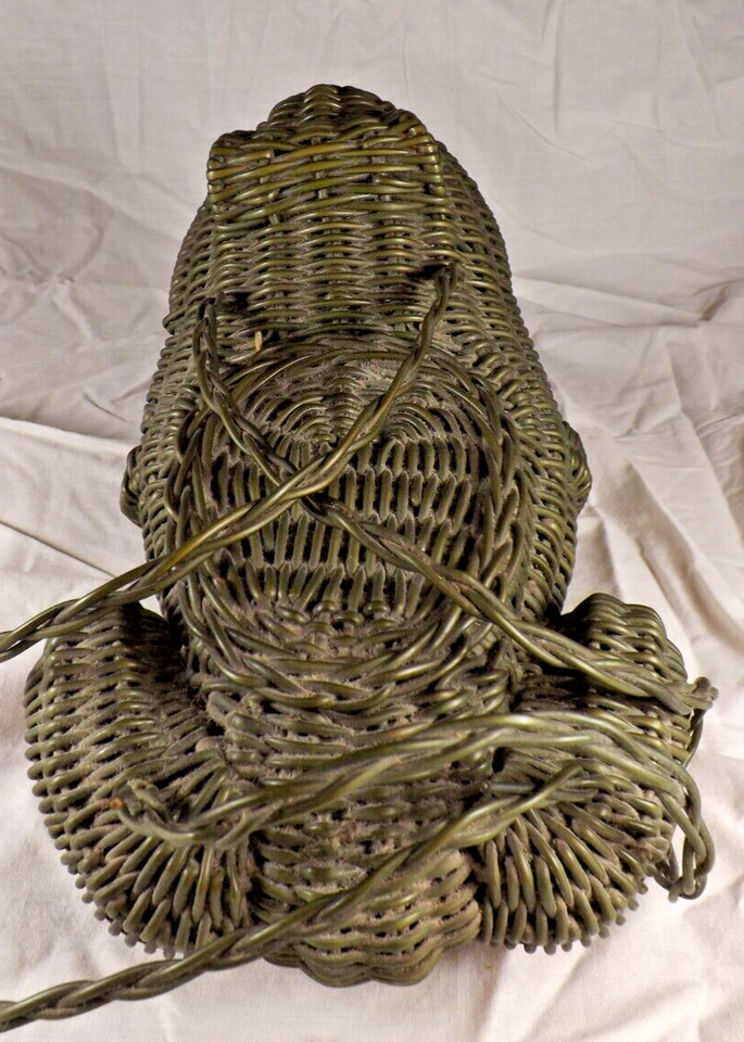 1960s Wicker Green Frog Purse Basket w/Lid and Orange Marble Eyes | eBay