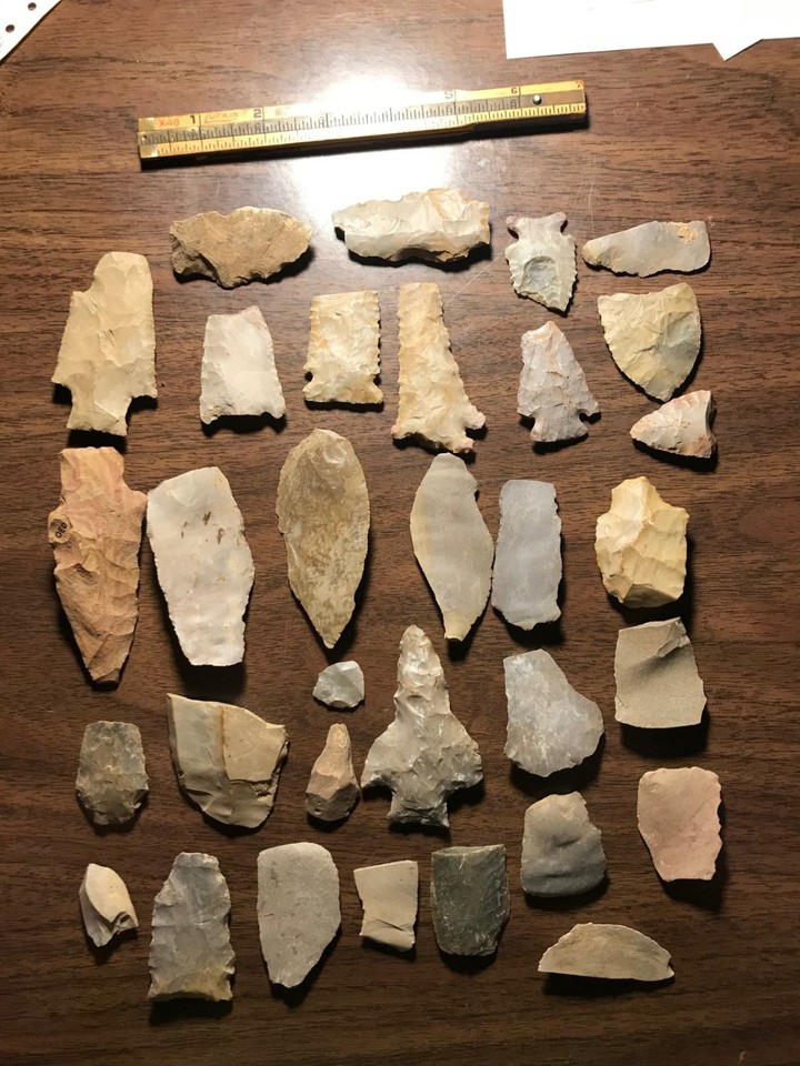 32 piece lot of various artifacts scrapers uniface blades and points ...