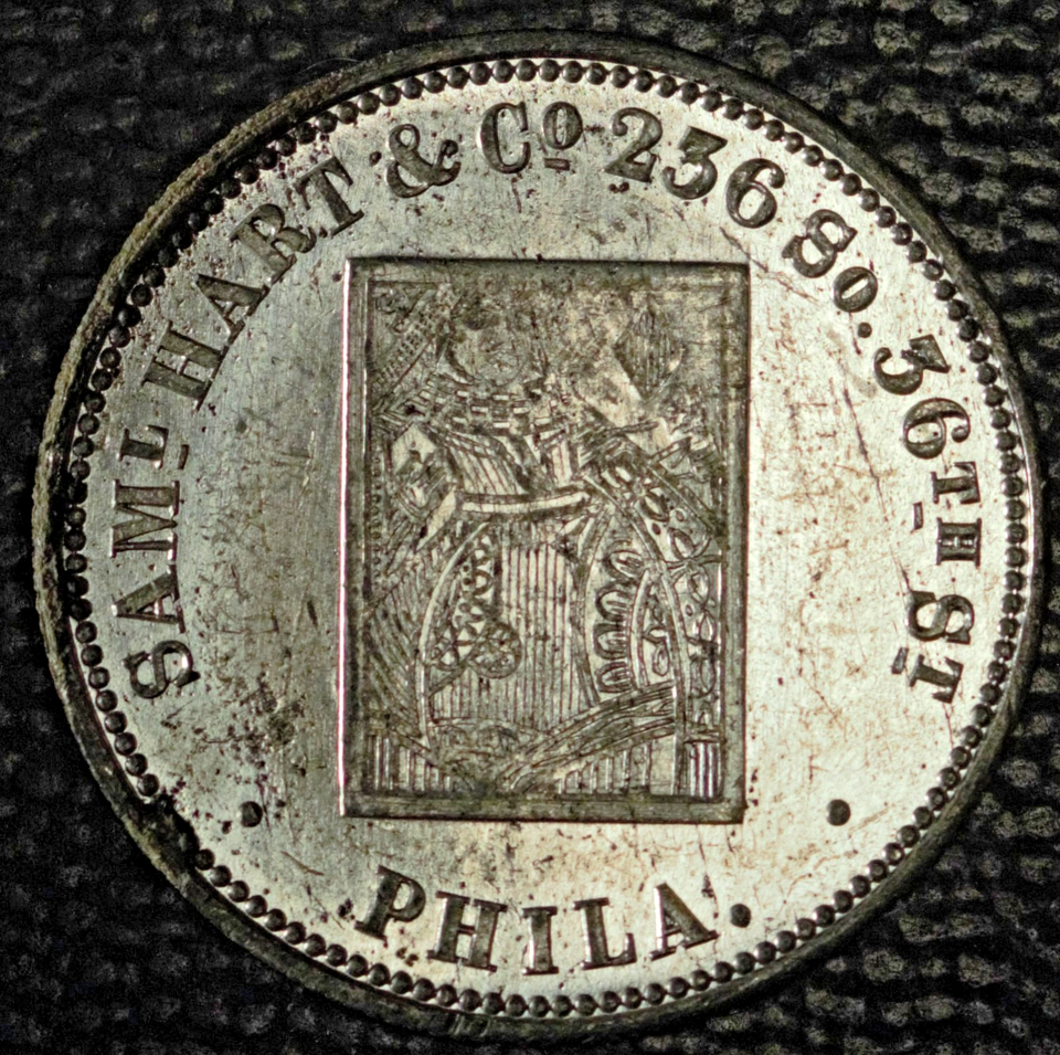 U. S. Merchant Token, Saml. Hart, M-PA 1978, BU+, Raw, 1850's, 2 Sided ...