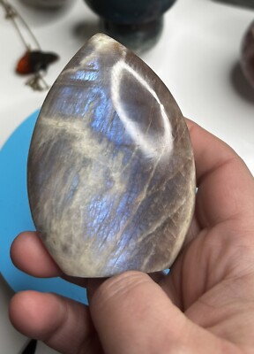 Natural Blue Super Flash Moonstone Palm Gem Freeform Standup Healing ...