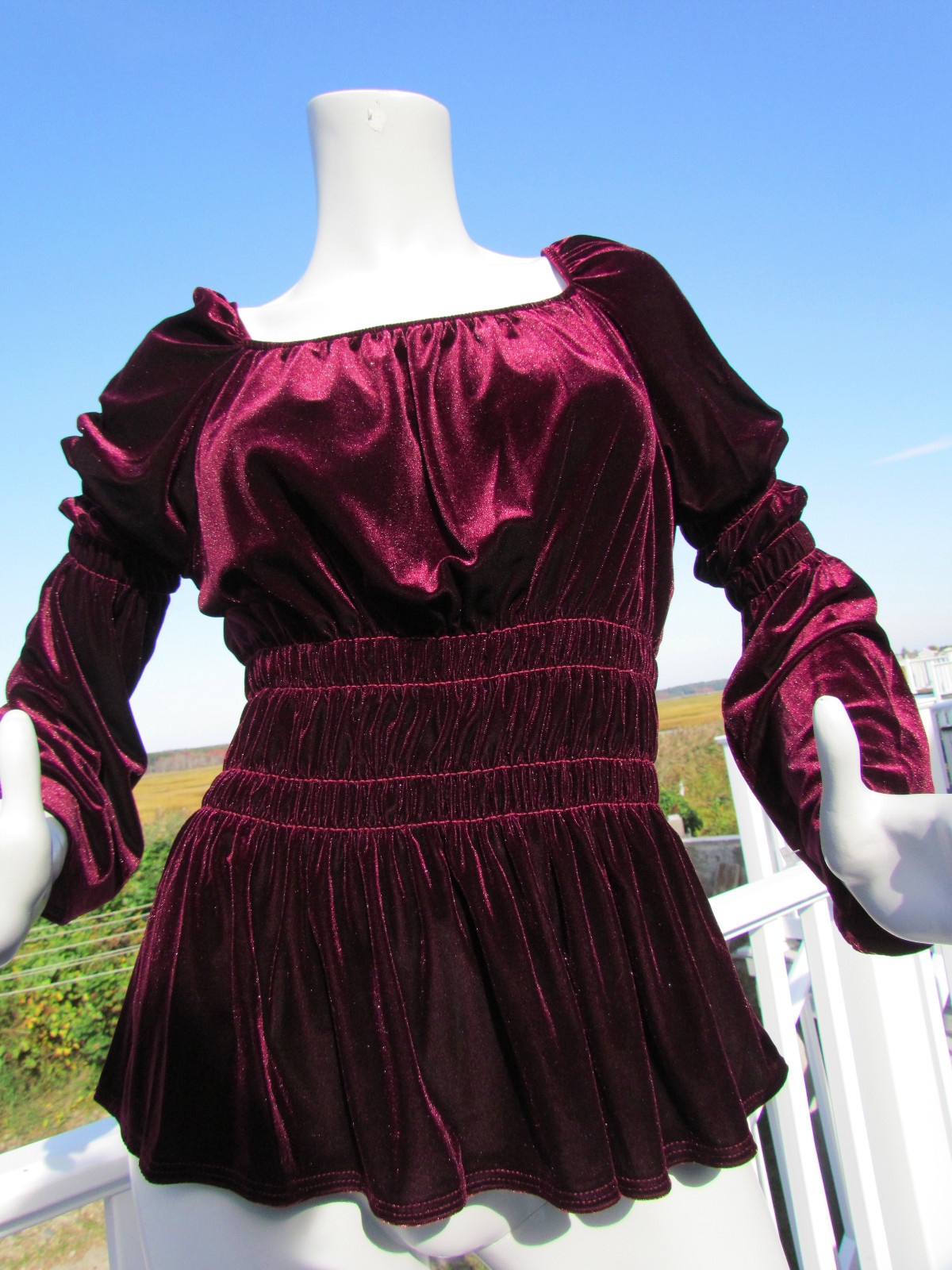 NEW L Pyramid Collection velvet top wine renaissance wench blouse ...