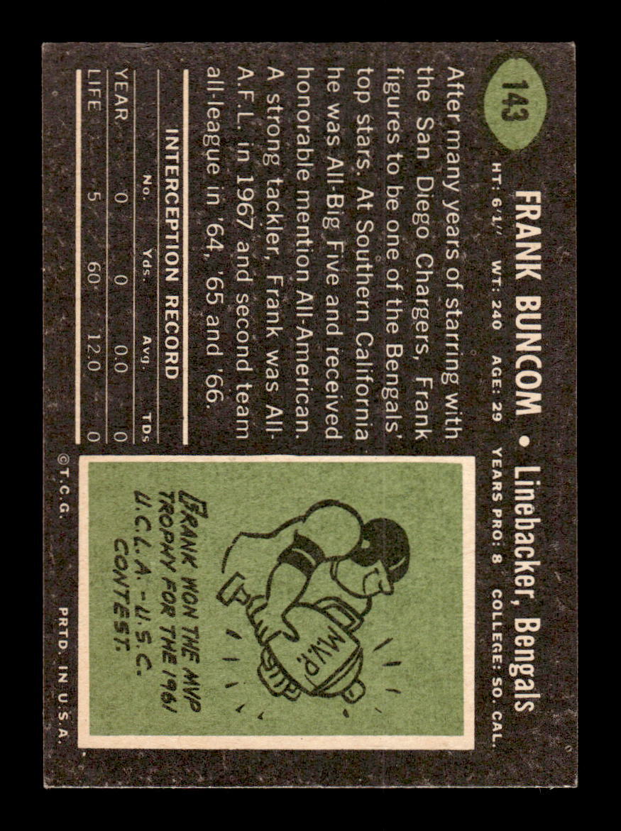 1969 Topps Football #143 Frank Buncom Cincinnati Bengals | eBay