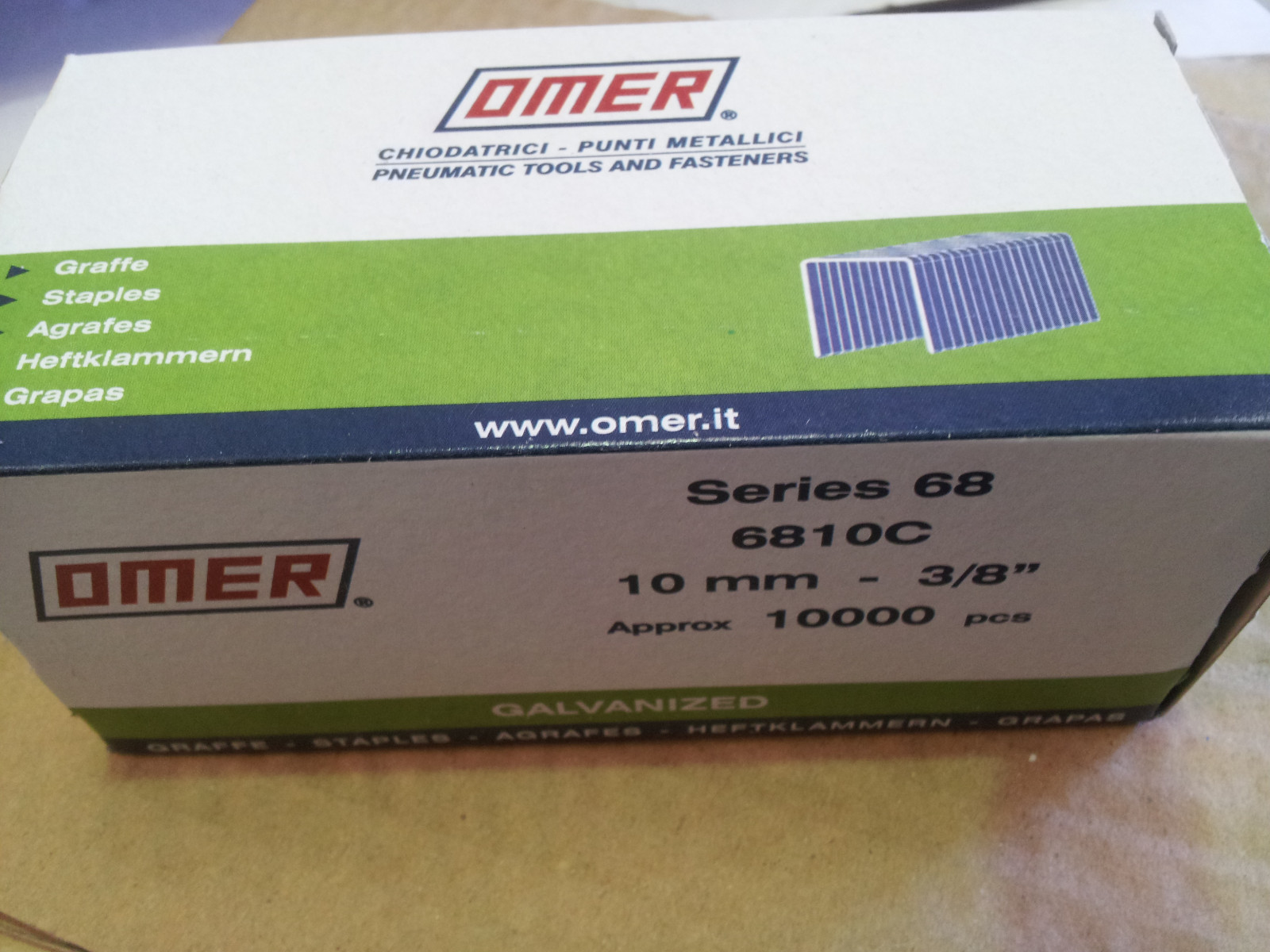 Omer 68 Series Staples, 23 Gauge, Galvanised, lengths 4mm - 14mm. Fit ...