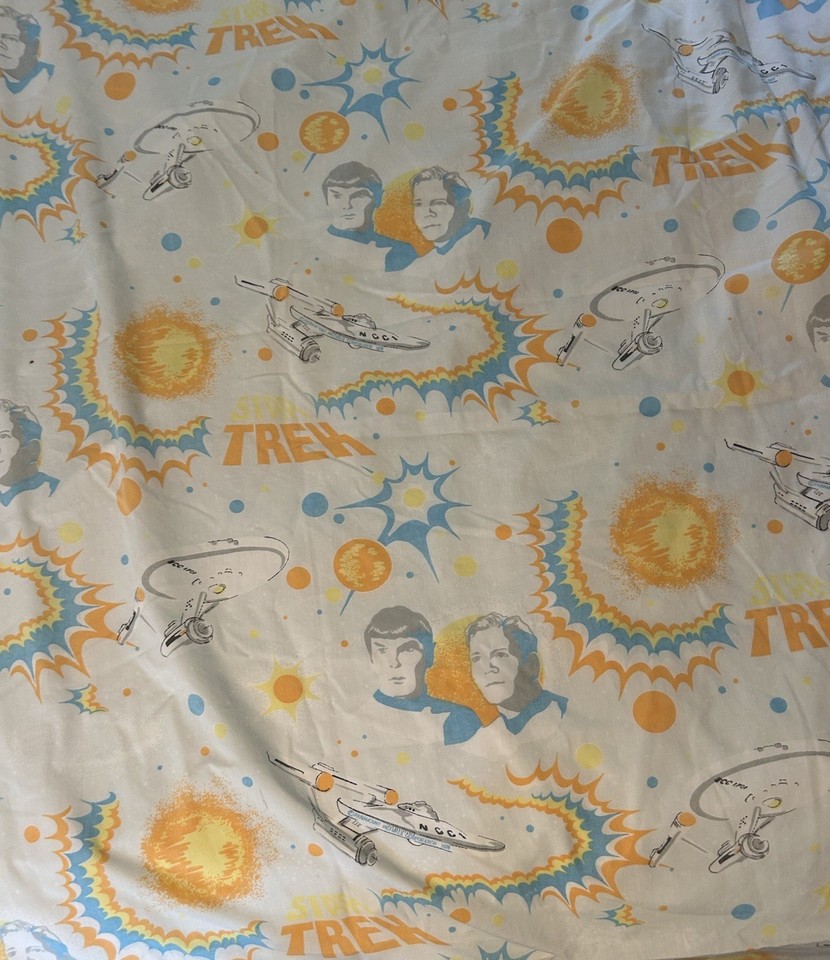 Vintage 1970s Star Trek Flat Twin Bunk Sheet Spock Captain Kirk 63x104 ...