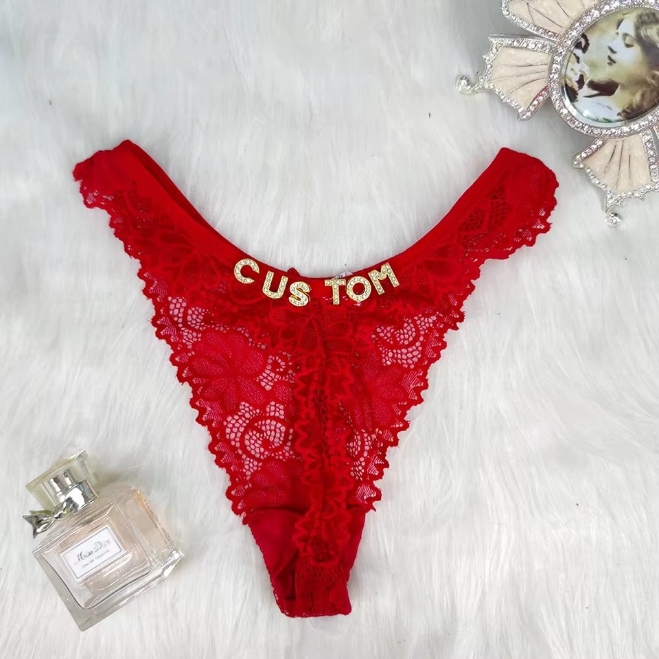 Sexy Custom Thong Name Lace String Customized Women Name Thong Crystal ...