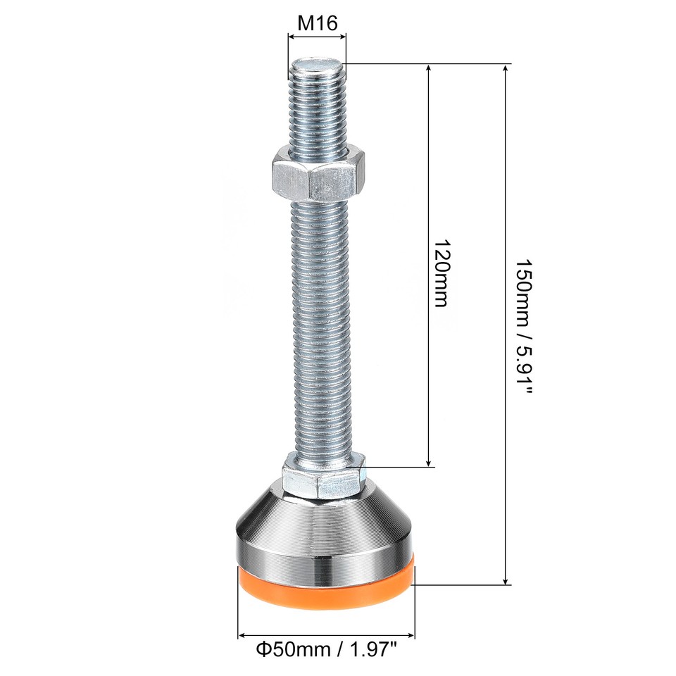 Leveling Feet, 2Pcs M16x120x50mm - Carbon Steel Non-Skid Adjustable ...