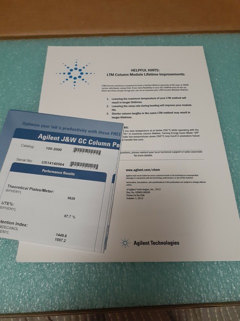 AGILENT J&W LTM COLUMN MODULE DB-FFAP 30mm 0.250mm 0.40mmLTM PN 100 ...