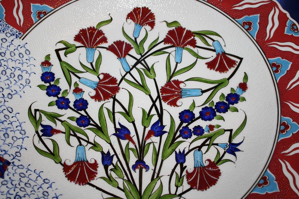 16" Turkish Iznik Floral & Cintemani Pattern Handpainted Plate In ...