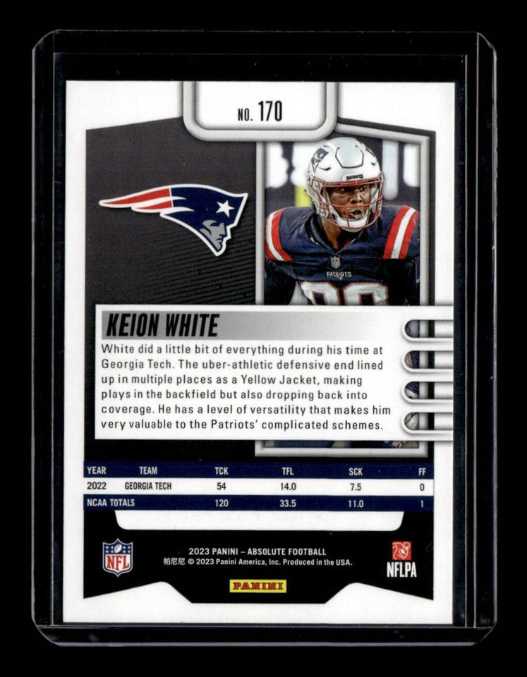 Keion White 2023 Absolute FOOTBALL ROOKIE CARD #170 New England ...
