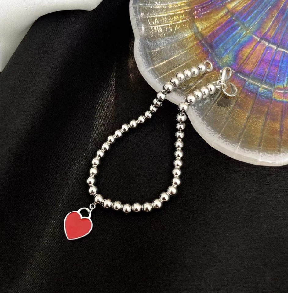 Return to tiffany Mini Heart Tag Bracelet Pendant 925 Silver RED Fedex ...