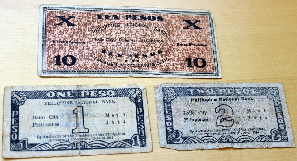 1941-1944 WWII Philippines Iloilo Emergency Guerrilla Notes 1, 2, 10 ...