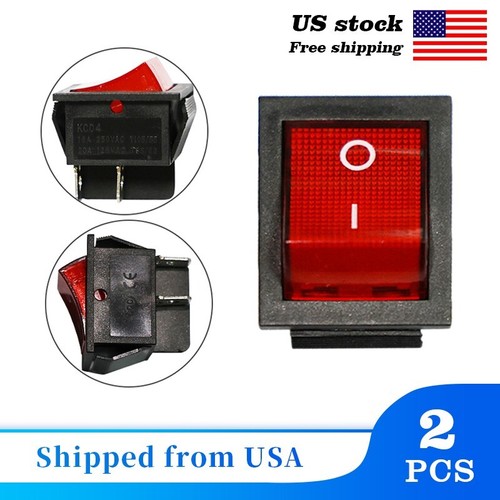 2x On Off Red Light Rocker Switch DPST 250V AC 16 AMP 125V 20A 4 lug ...