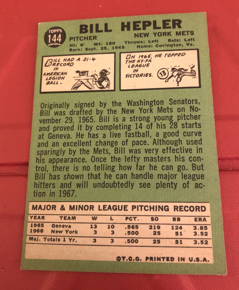 1967 Topps Bill Hepler (New York Mets) #144 | eBay
