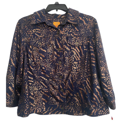 NWT Ruby Rd. Women's Size 18W Shacket Navy Blue Gold Pattern Button Up ...