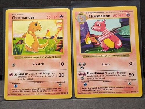 Pokémon TCG Charmander 46/102 Charmeleon 24/102 Shadowless Base Set | eBay