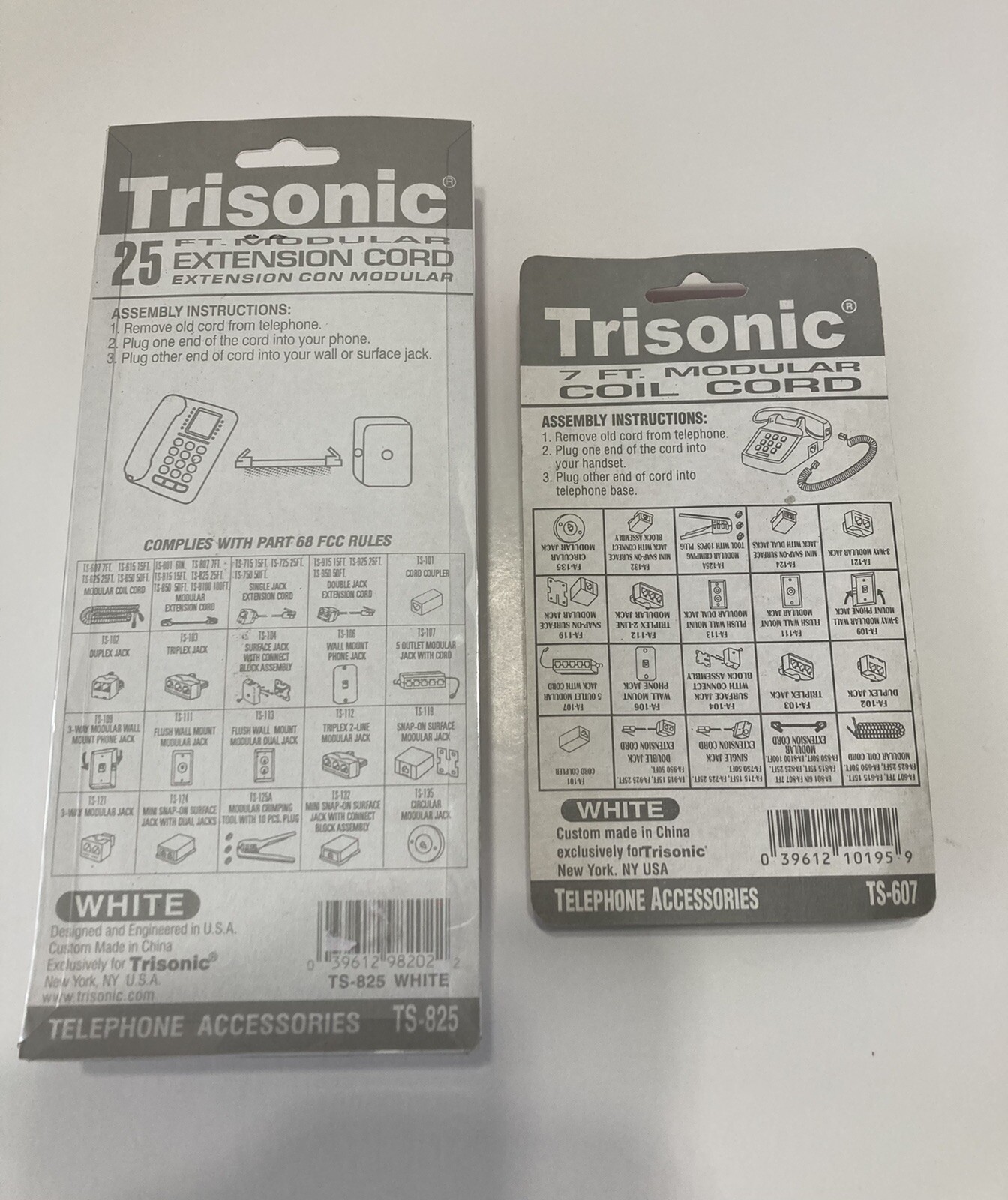 Trisonic Modular White Coil Phone Cord 7 ft. Ext. Cord 25 Ft. NIP TS ...