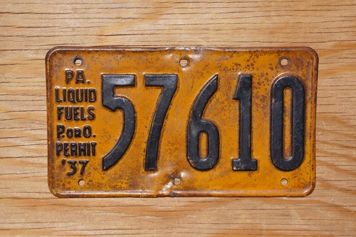 1937 Pennsylvania LIQUID FUELS License Plate - Motorcycle Size Gas Oil ...