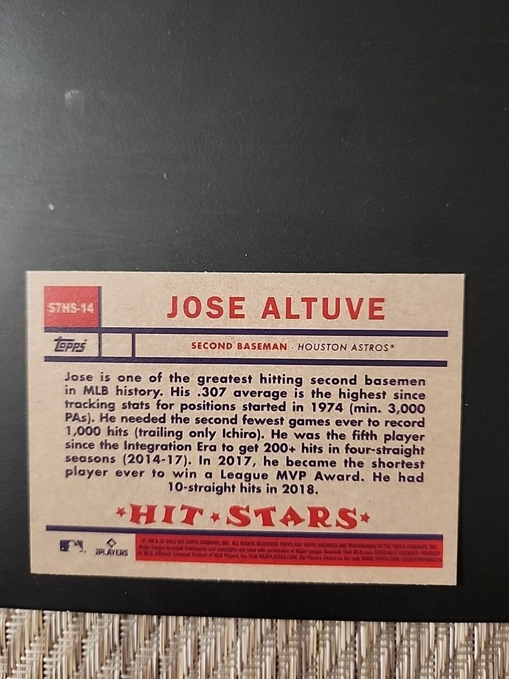 2023 Topps Archives Jose Altuve 1957 Topps Hit Stars Insert Card #57HS ...