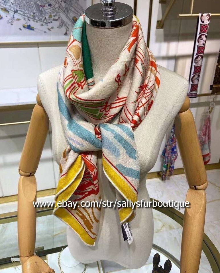 Pure 70% Cashmere 30% Silk Wrap Scarf Summer Trees Print Double Face ...