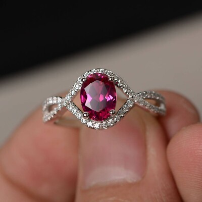 lab created Ruby Ring Oval Cut Engagement Ring for Her Red Gemstone Silver rings | eBay