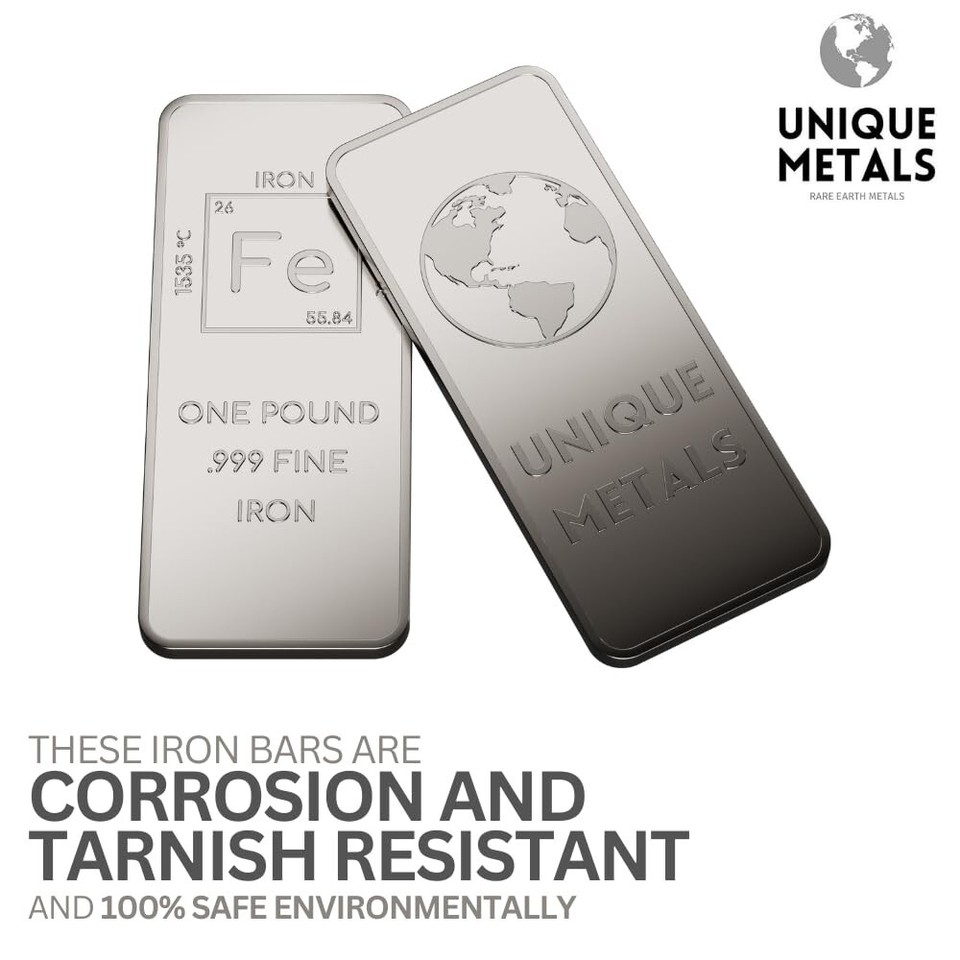 1 Pound .999 Pure Iron Bar Bullion Paperweight with Element Design ...