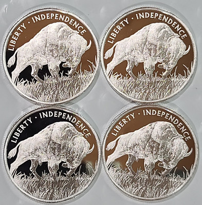 Lot of 4 BUFFALO 1oz .999 Silver Rounds Liberty Independence Freedom BU ...