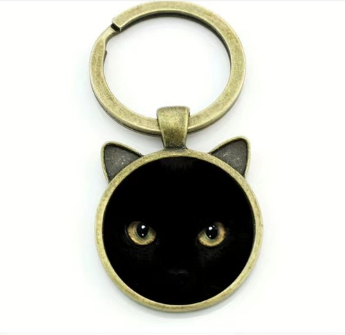 1pc Black Cat Ear Shaped Keychain -Ships non-machinable usps stamp- No ...
