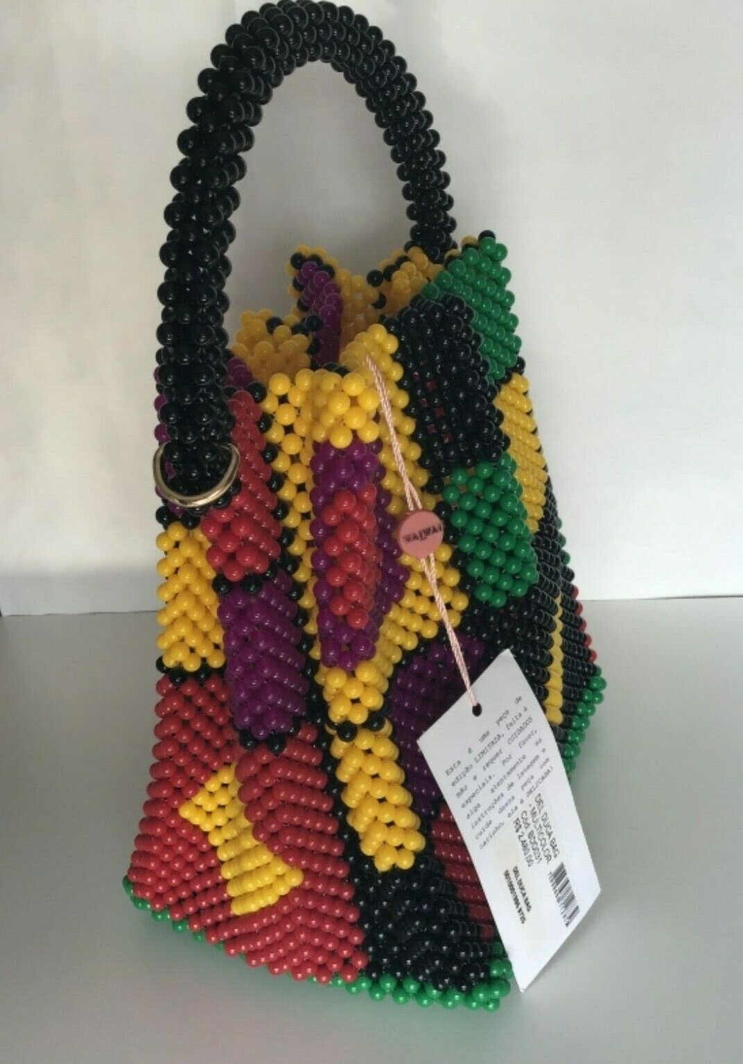 Betina De Luca DEL DUCA Beaded Bucket Shoulder Hand Bag Multi-color ...