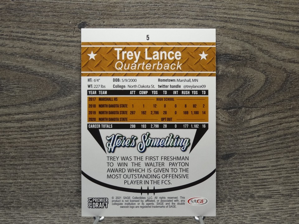 2021 SAGE HIT #5 Trey Lance | eBay