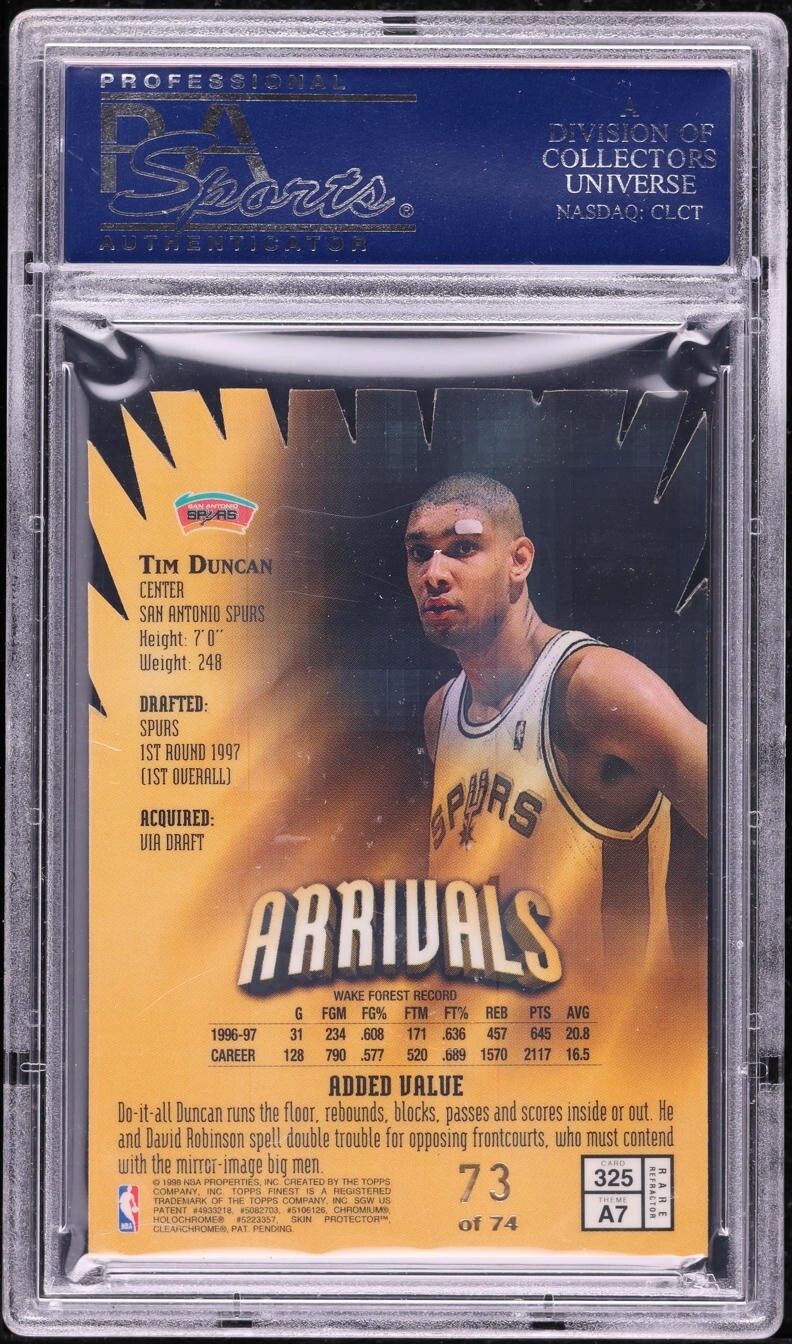 1997-98 Topps Finest - Rare - Gold Tim Duncan #325 Embossed Refractor ...