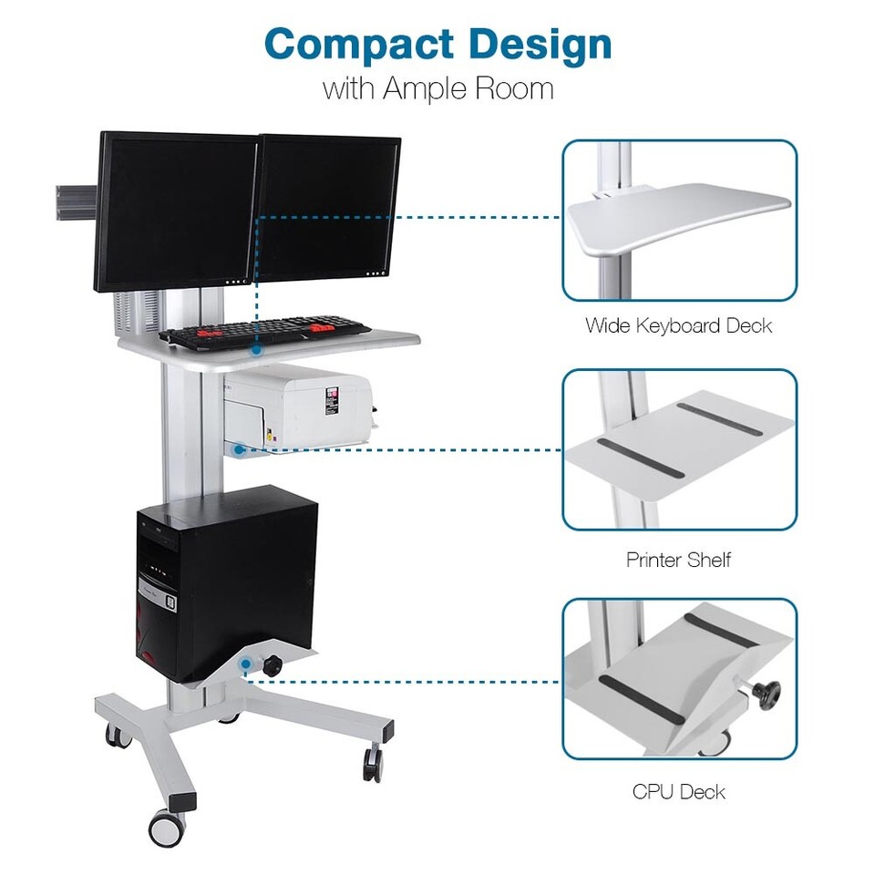 Yescom 2 Monitor Stand Mobile Cart Computer Desk Office Height Adjust ...