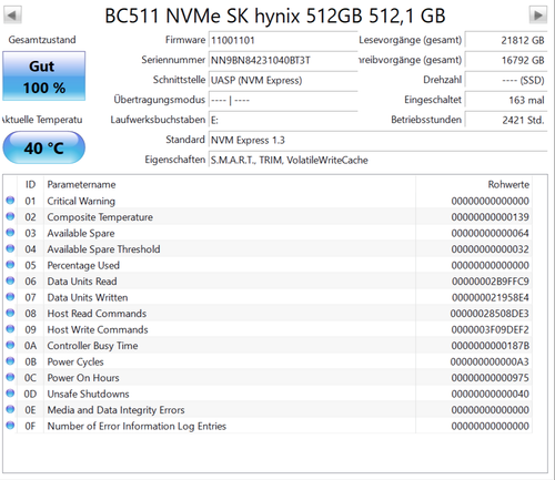 SK Hynix BC511 NVMe 2230 512GB | eBay.de